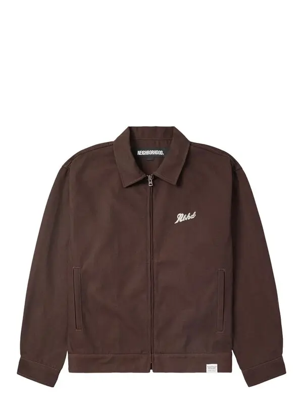 NEIGHBORHOOD Logo-embroidered Twill Cropped Jacket - Brown