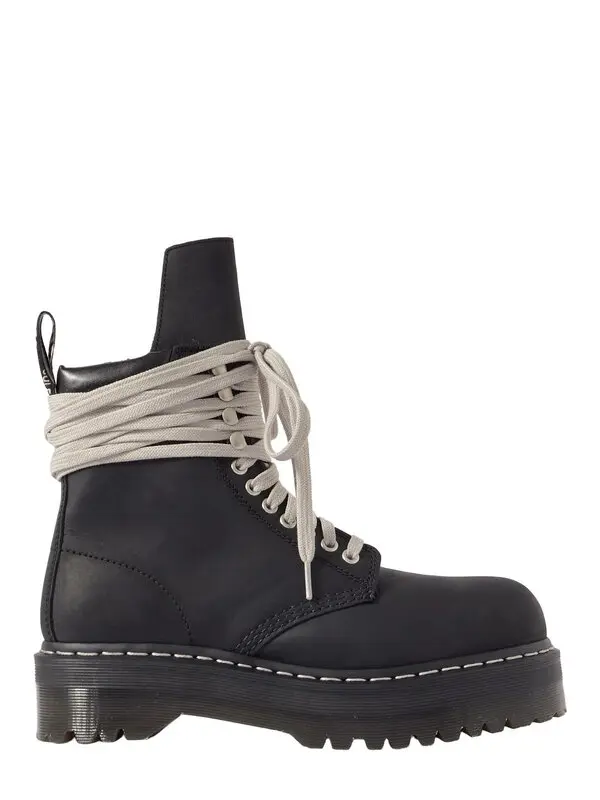 Rick Owens Dr. Martens X Quad Sole Steel Toe Leather Boots - Black