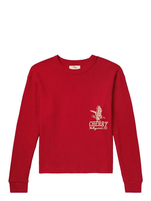 CHERRY LOS ANGELES Hollywood Thermal Cropped Waffle-knit Cotton-blend T-shirt - Red