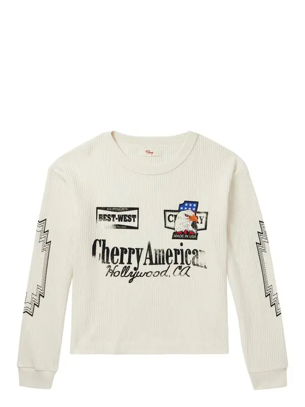 CHERRY LOS ANGELES Best West Thermal Cropped Waffle-knit Cotton-blend T-shirt - White