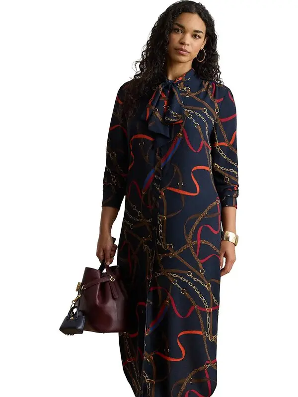 Ralph Lauren Print Georgette Tie-neck Shirtdress - Navy Multi