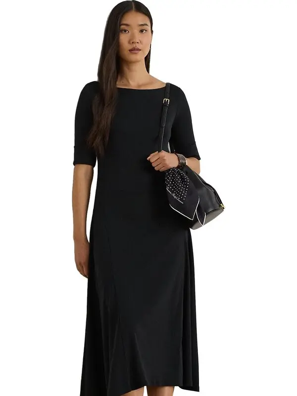 Ralph Lauren Rib-knit Stretch Cotton Midi Dress - Black
