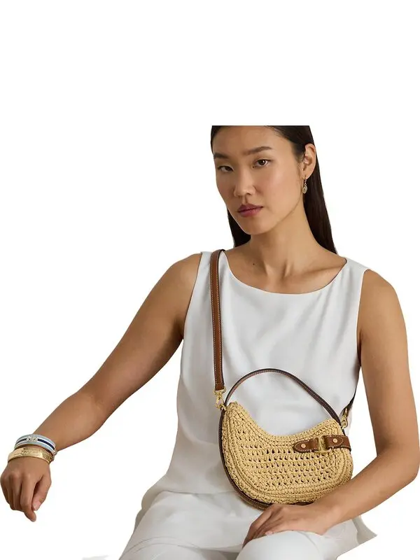Ralph Lauren Woven Straw Small Tasha Crossbody Bag - Natural/lauren Tan