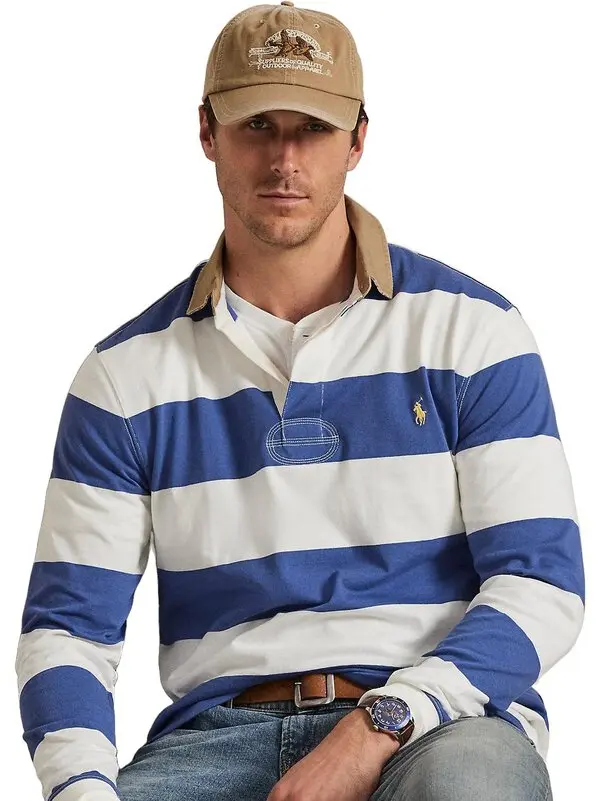 Ralph Lauren Khaki-collar Striped Rugby Shirt - Old Royal/trophy Cream