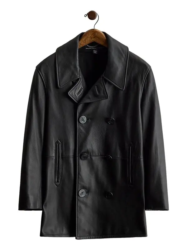 Ralph Lauren C. 1995 Leather Pea Coat - Brown
