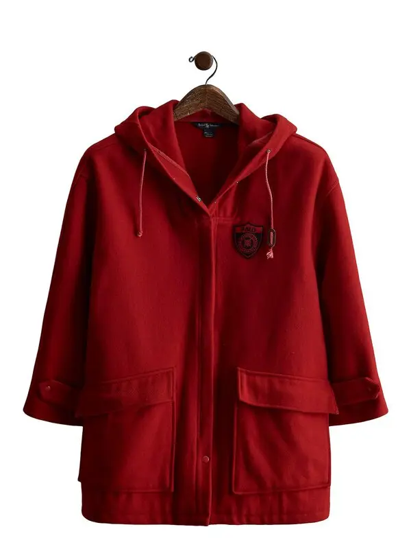 Ralph Lauren C. 1980 Hooded Wool Coat - Red
