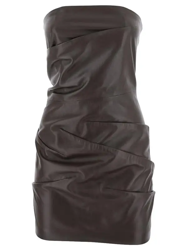Attico Leather Off-shoulder Mini Dress - Brown