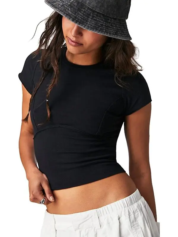 Free People We The Free Protagonist Cropped Cap Sleeve Tee - Black