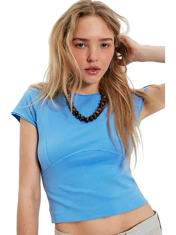 Free People We The Free Protagonist Cropped Cap Sleeve Tee - Blissful Blue