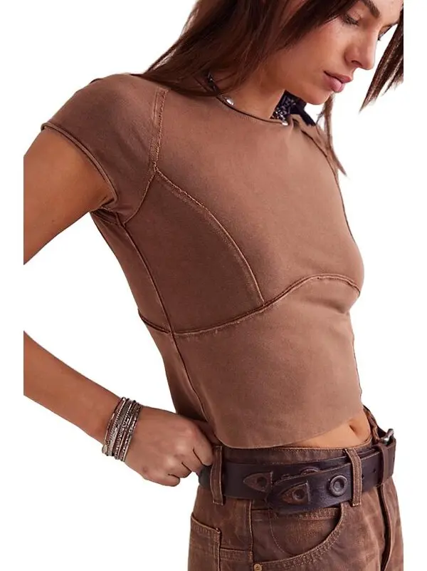 Free People We The Free Protagonist Cropped Cap Sleeve Tee - Oiled Oak