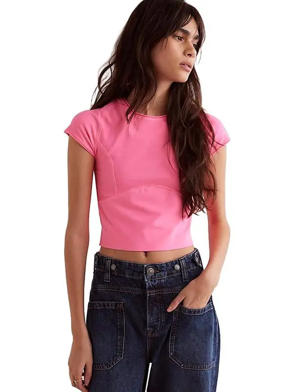 Free People We The Free Protagonist Cropped Cap Sleeve Tee - Static Pink
