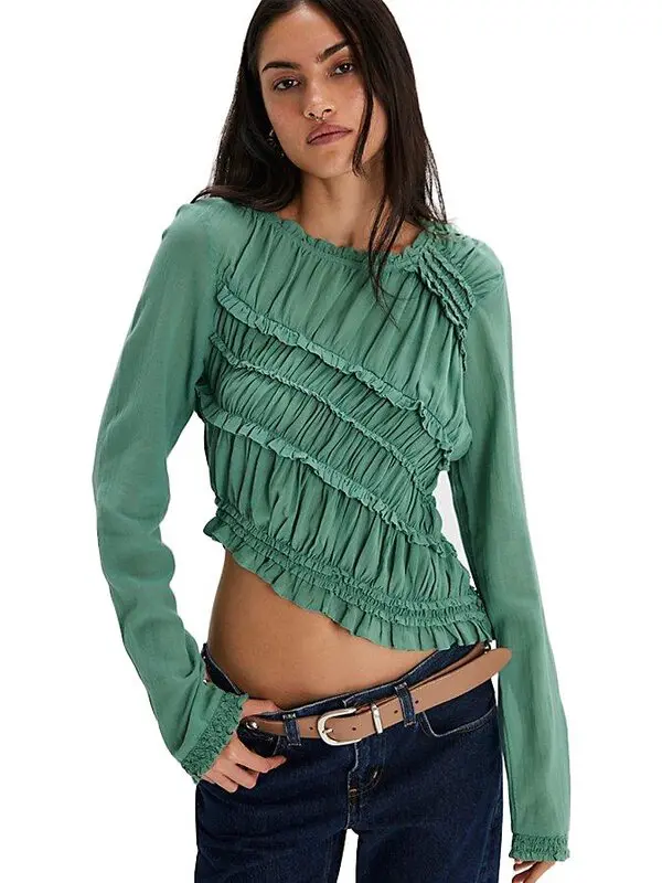 Free People Ruched Long-sleeve Top - Mermaid Kelp
