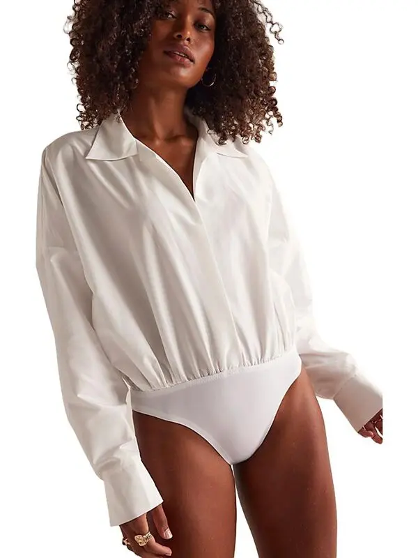 Norma Kamali Oversized Boyfriend Shirt Bodysuit - Snow White