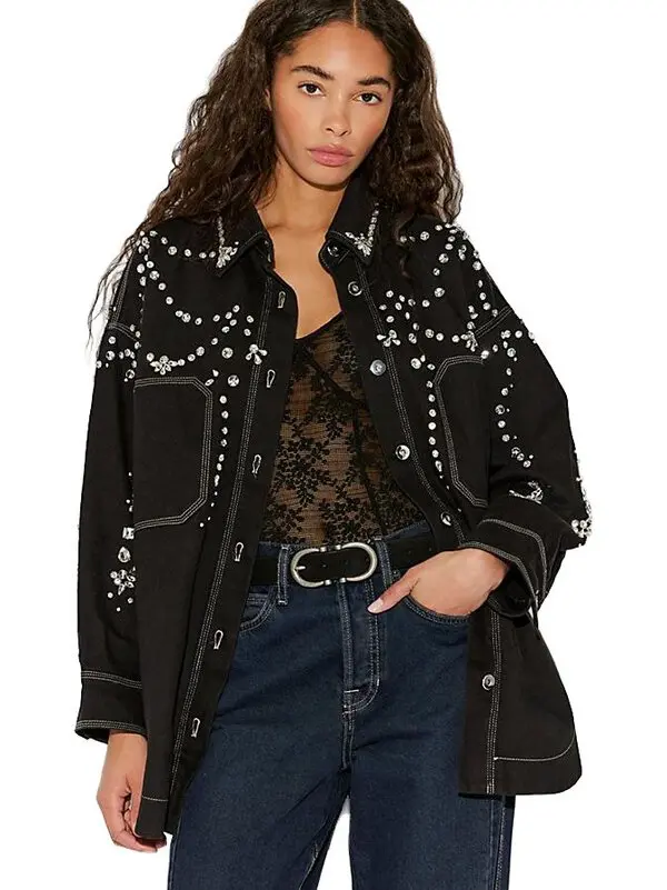 Free People Embellished Shacket - Black