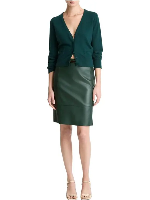 Vince Leather Flared Knee Skirt - Green / Floral