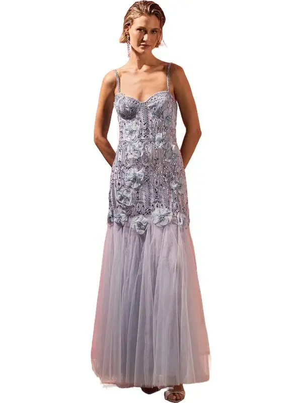 PatBO Crystal Moonlight Maxi Gown - Blue