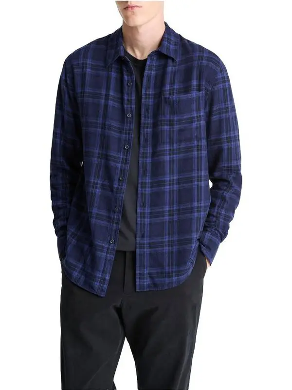 Vince Big Horn Plaid Cotton Button-front Shirt - Natural