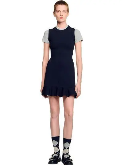 Sandro 2-in-1 Mini Knit Dress - Blue / Navy