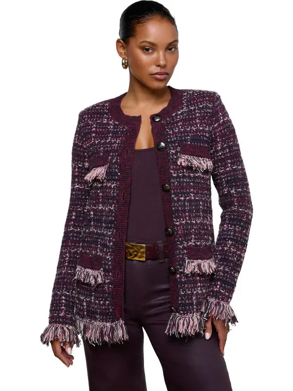 L'Agence Kastoria Fringe Cardigan - Black/dark Malbec/midnight