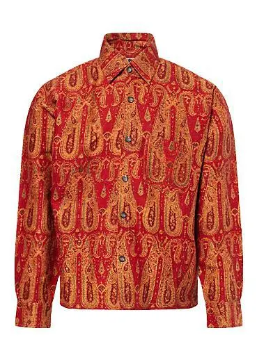 KARTIK RESEARCH Block Printed Silk Shirt - Orange Red