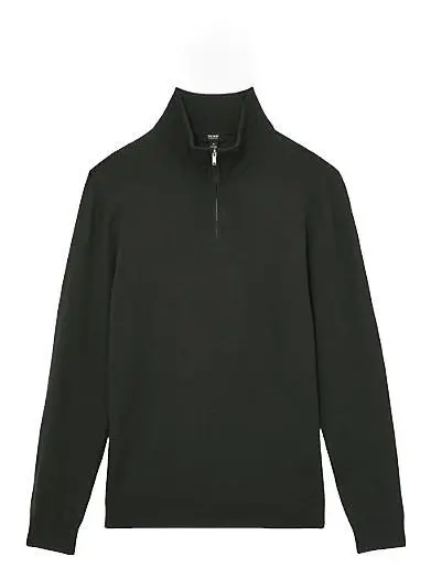 REISS Half-zip Merino Wool Jumper - Dark Military Green