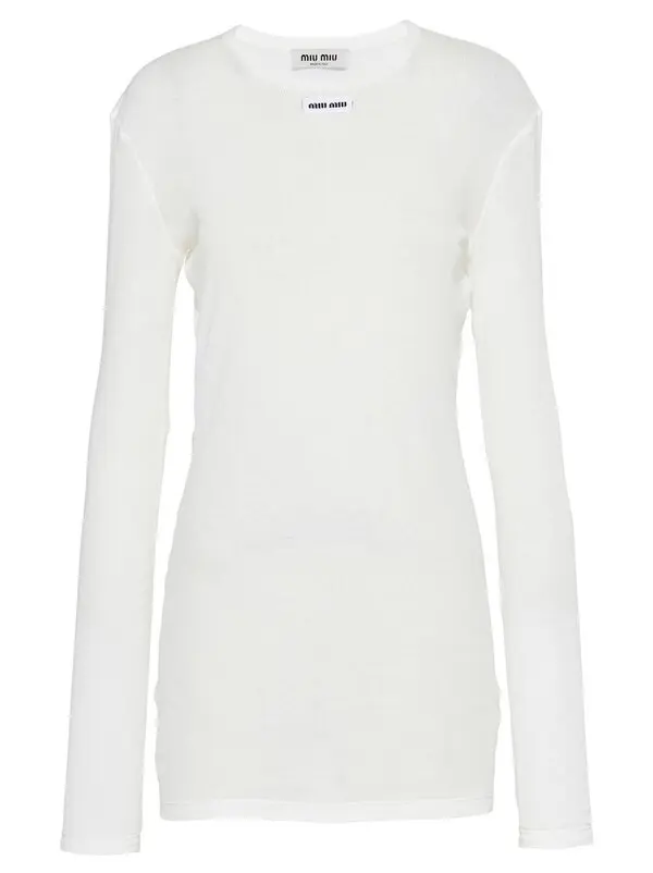 Miu Miu Ribbed Knit Jersey Dress - White