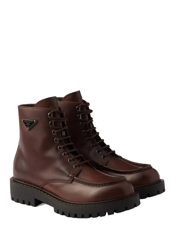 Prada Laced Leather Booties - Ebony
