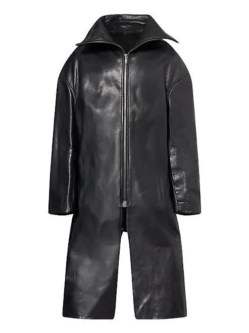 Rick Owens Longline Leather Coat - Black