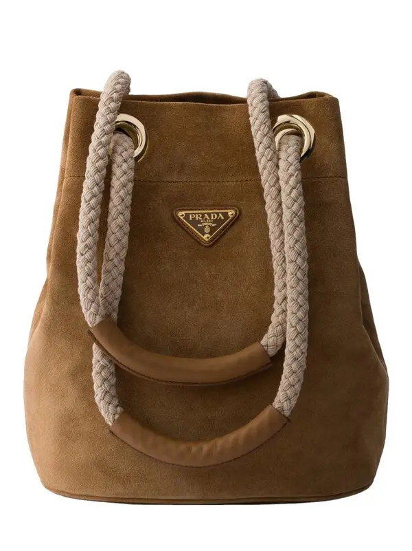 Prada Small Suede Bucket Bag - Cinnamon