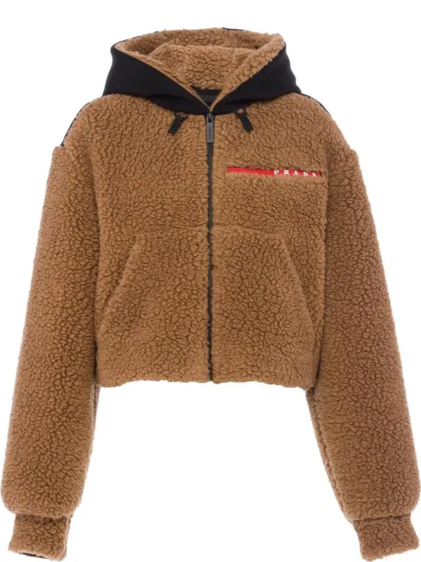 Prada Cropped Double Fleece Jacket - Camel/black