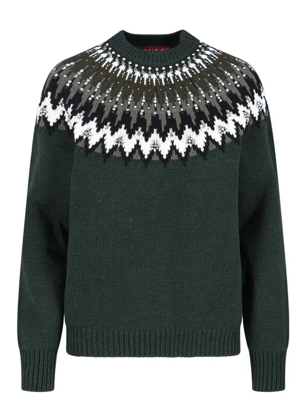Gucci Wool Sweater With Rhinestones - Green