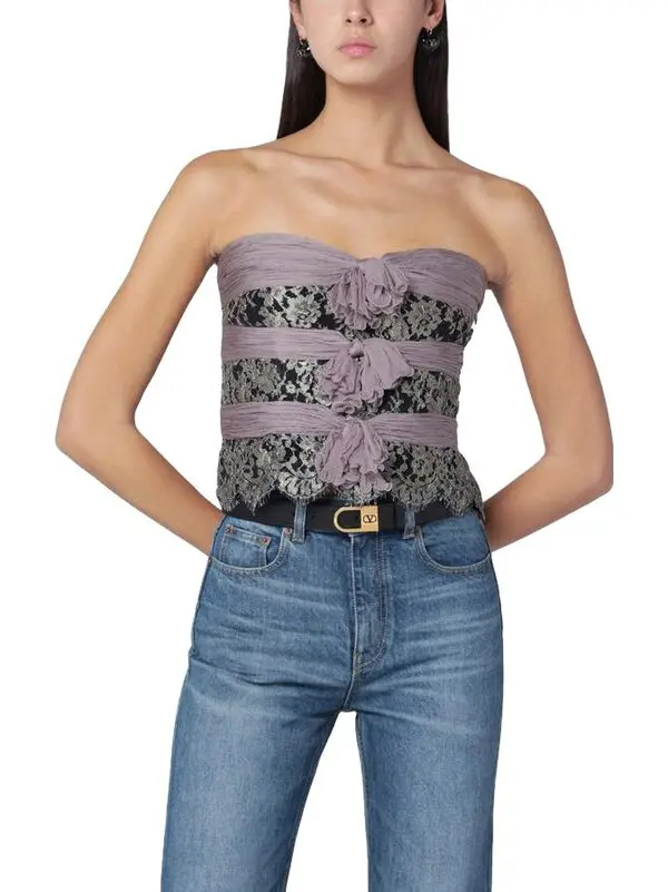 Valentino Garavani Chiffon Silk Top - Grey