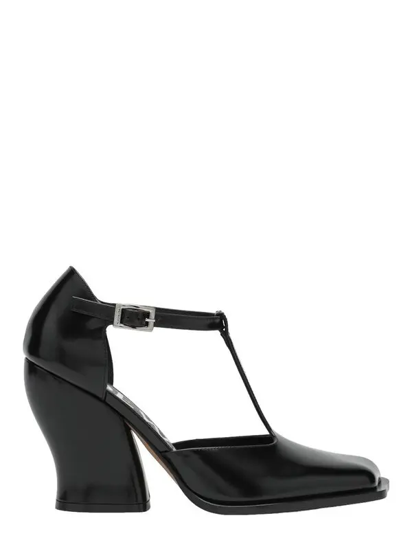 Loewe Onda T-bar Polished Leather Pumps - Black
