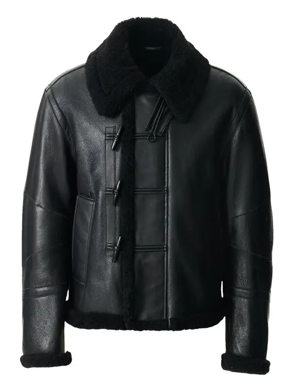 Mackage Shearling Aviator Jacket With Toggle Front - Black-black