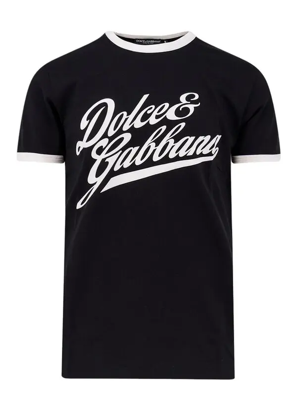 Dolce & Gabbana Cotton Tshirt With Flocked Logo Print - Black