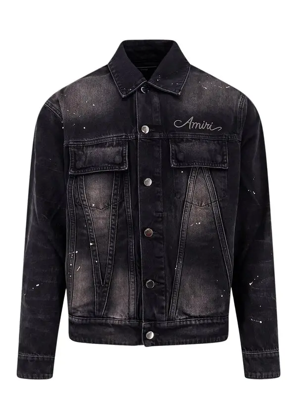 Amiri Denim Jacket With Embroidered Logo - Black