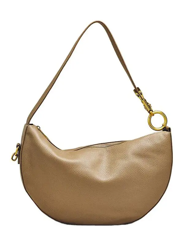 Anthropologie Faux Leather Slouchy Shoulder Bag With Buckle - Mushroom