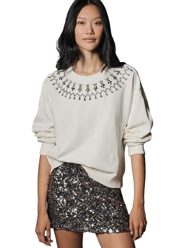Maeve Embellished Long-sleeve Sweatshirt - White