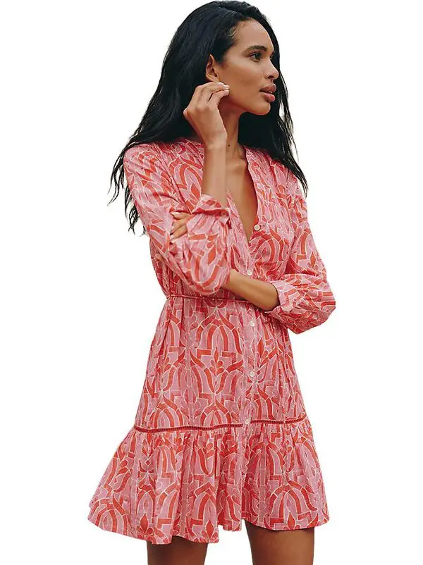 RO'S GARDEN Ines Long-sleeve A-line Dress - Pink Pattern