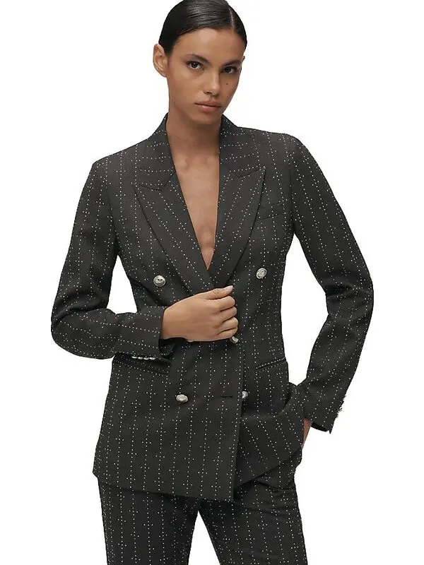 Derek Lam 10 Crosby Walter Rhinestone Stripe Double-breasted Blazer Jacket - Grey Pattern