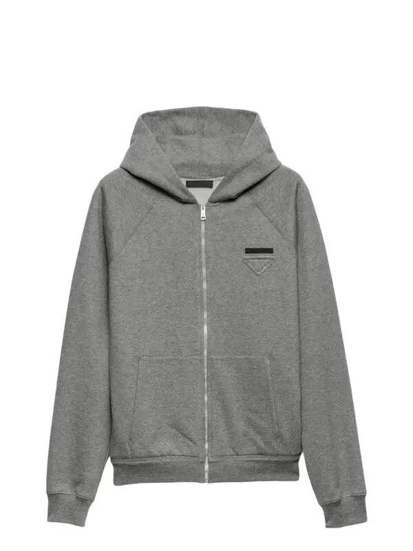 Prada Logo Zip-up Hoodie - Grey