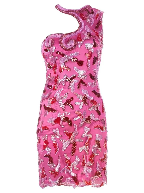 GEORGES MAK Madje Sequinned One-shoulder Dress - Pink