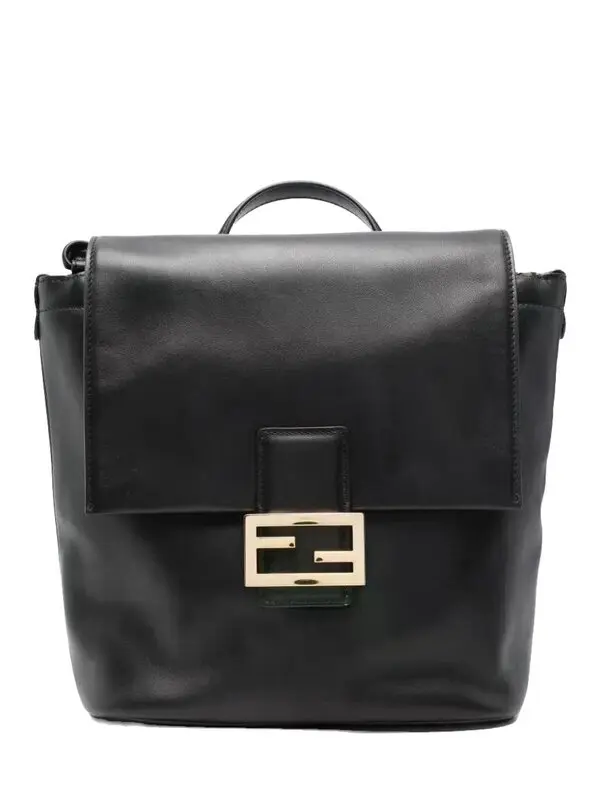 Fendi Leather Foldover Backpack - Black