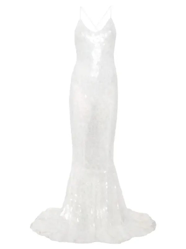 Norma Kamali Fara Sequin-embellished Gown - White