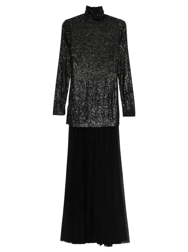 Norma Kamali Sequin-embellished Roll-neck Gown - Black