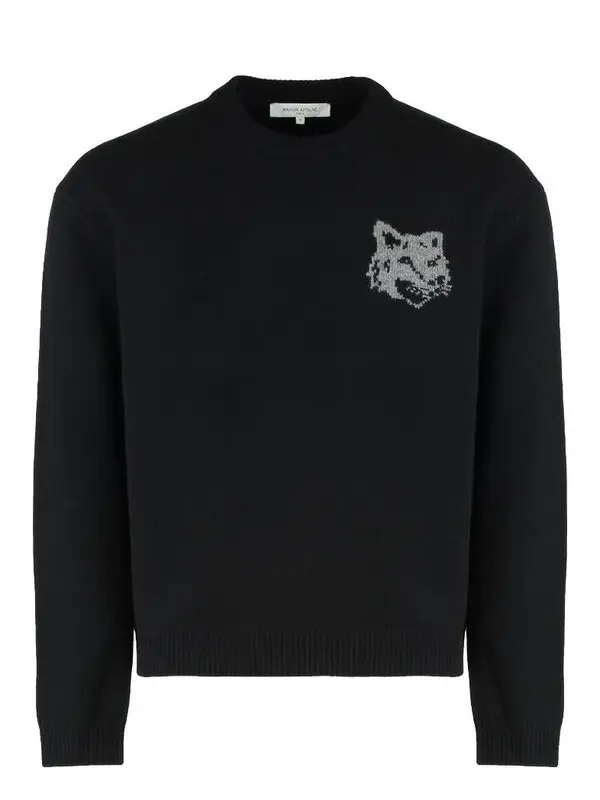Maison Kitsuné Sweater With Fox Head Intarsia - Black
