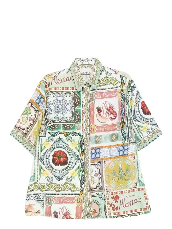 ALEMAIS Graphic-print Linen Shirt - Green