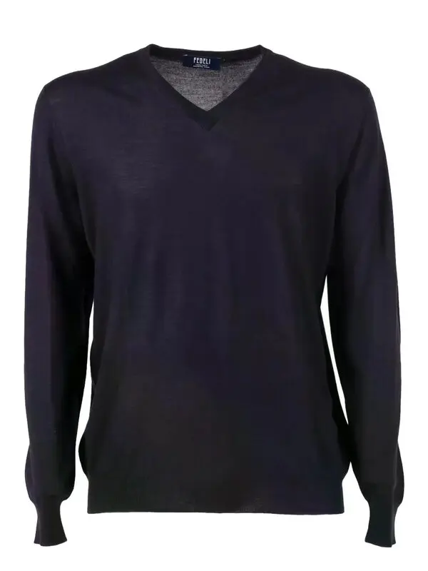 Fedeli V-neck Virgin Wool Sweater - Blue