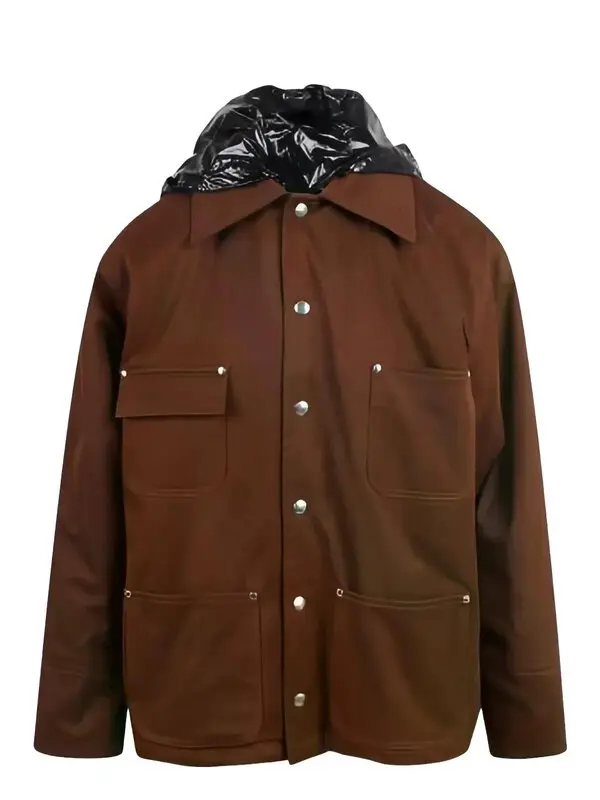 Plan C Padded Cargo Hooded Jacket - Brown
