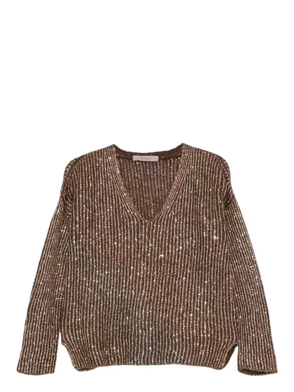 D.exterior Sequin-embellished V-neck Sweater - Brown